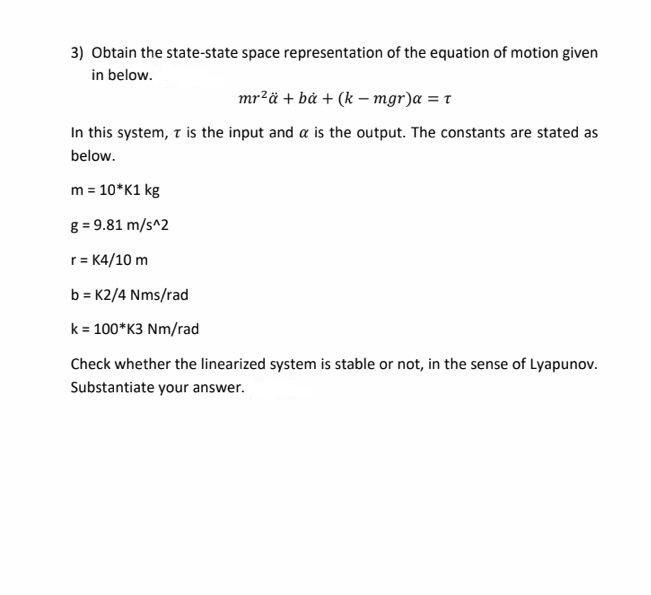 Solved 3) Obtain the state-state space representation of the | Chegg.com