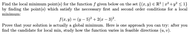 Solved Find the local minimum point(s) ﻿for the function f | Chegg.com