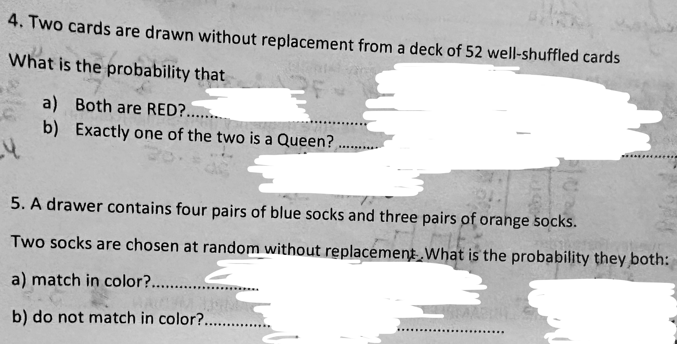Solved 4. Two cards are drawn without replacement from a | Chegg.com