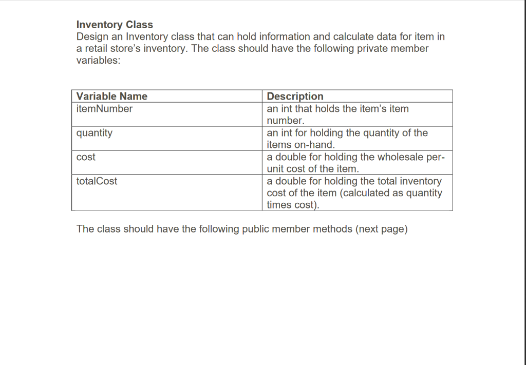 Solved Inventory Class Design an Inventory class that can | Chegg.com