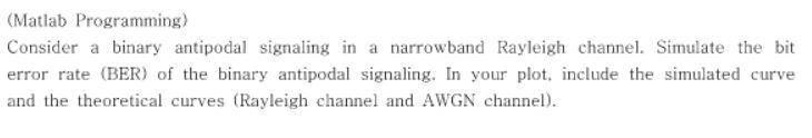 (Matlab Programming) Consider a binary antipodal | Chegg.com