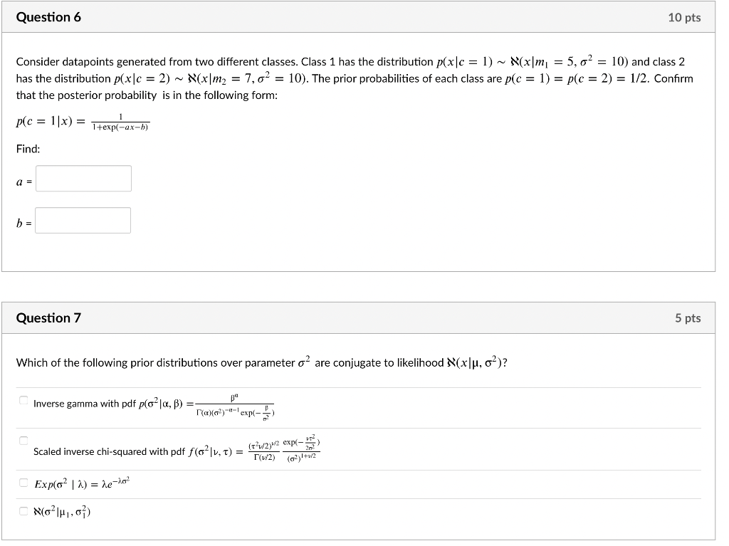 Solved Consider datapoints generated from two different | Chegg.com