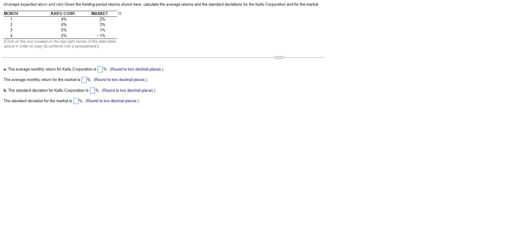 Solved (Average expected return and risk) Given the | Chegg.com