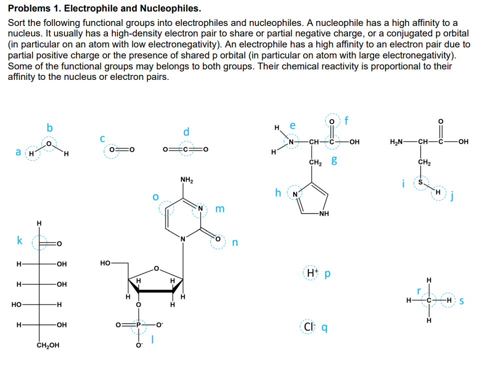 Solved Problems 1. Electrophile and Nucleophiles. Sort the | Chegg.com