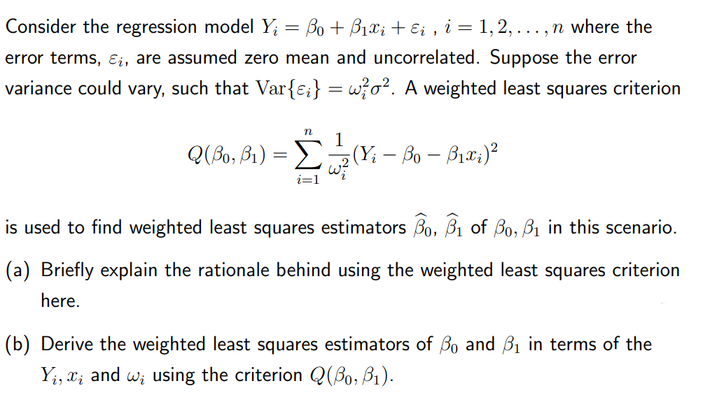 Solved Consider the regression model Yi=β0+β1xi+εi,i=1,2,…,n | Chegg.com