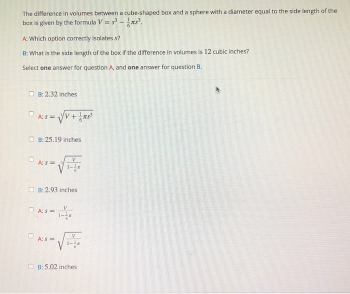 Solved The difference in volumes between a cube-shaped box | Chegg.com