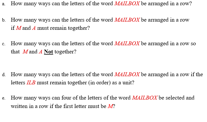 Solved a How many ways can the letters of the word MAILBOX | Chegg.com