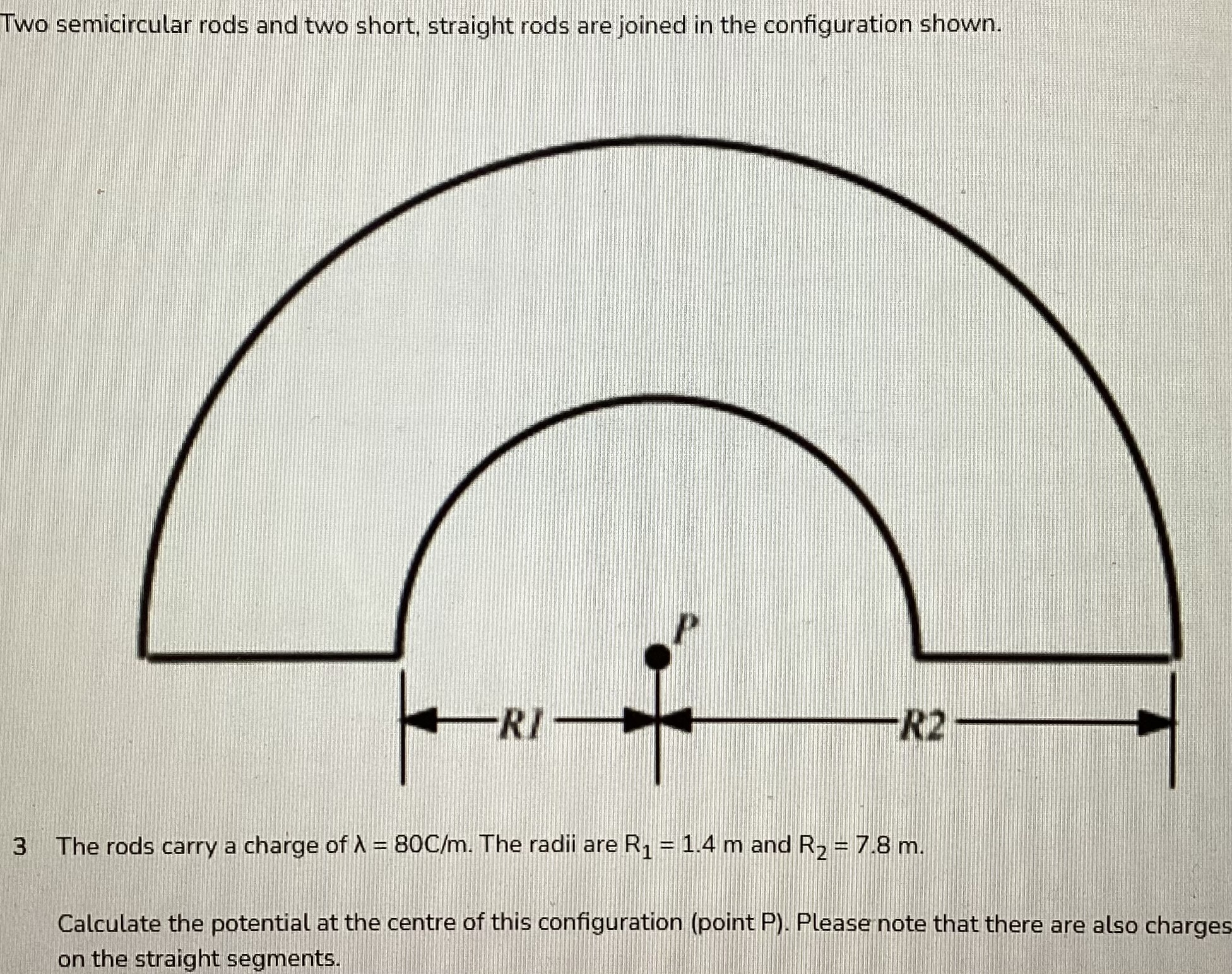 Solved Two semicircular rods and two short, straight rods | Chegg.com