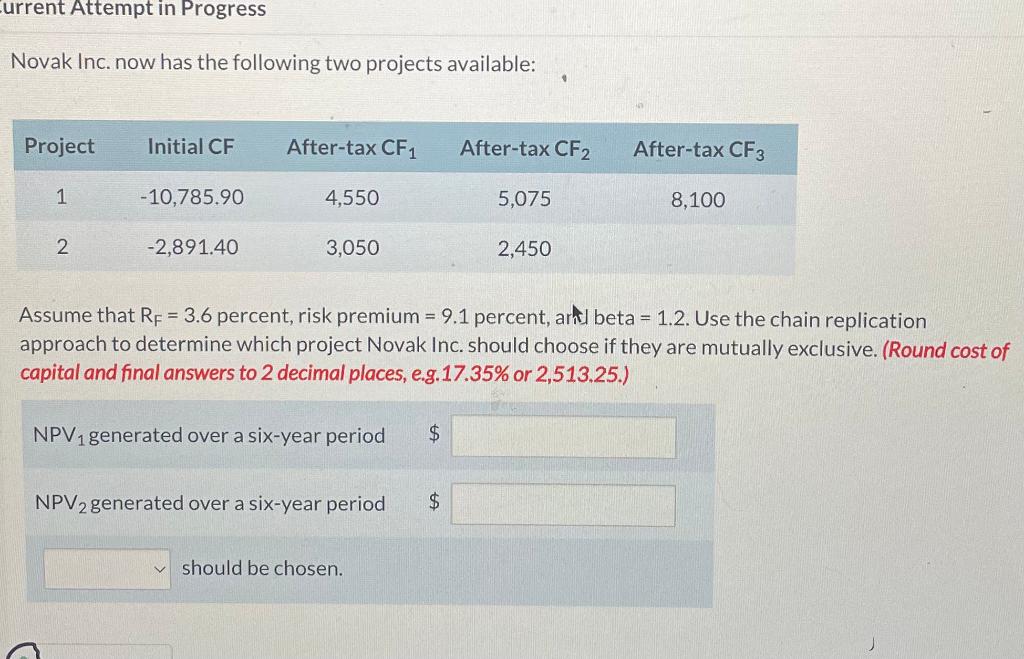 Solved Novak Inc. now has the following two projects | Chegg.com