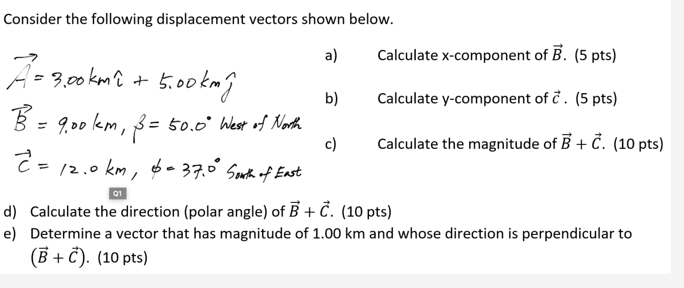 Solved Consider the following displacement vectors shown | Chegg.com