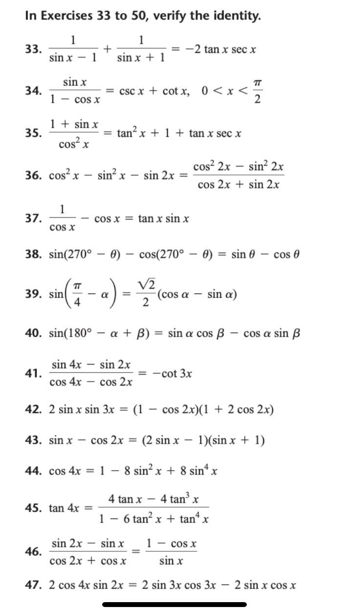 Verify the following identity.In ﻿Exercises 33 to 50, | Chegg.com