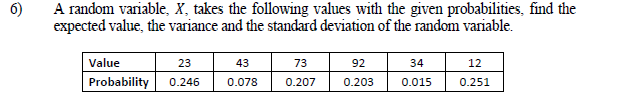 Solved 6) A random variable, X, takes the following values | Chegg.com