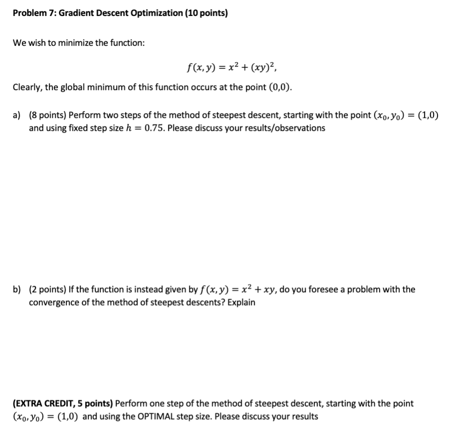 Solved Problem 7: Gradient Descent Optimization (10 | Chegg.com