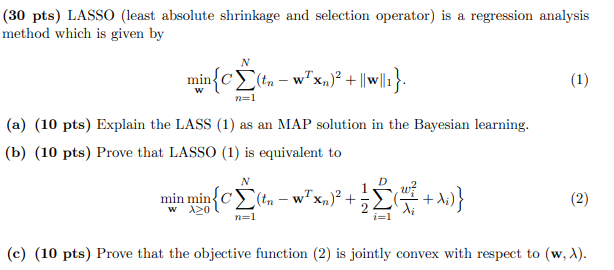 (30 pts) LASSO (least absolute shrinkage and | Chegg.com