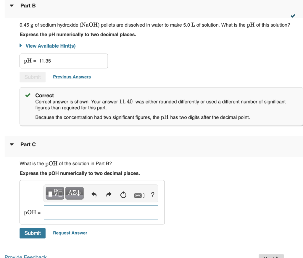 Solved 0.45 g of sodium hydroxide (NaOH) pellets are | Chegg.com