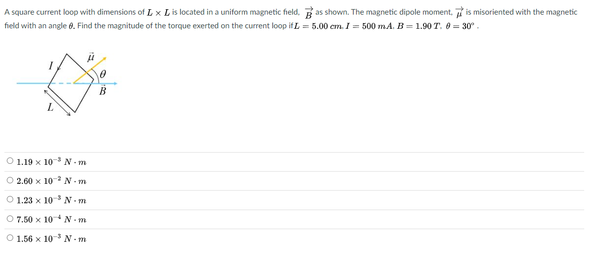 Solved A square current loop with dimensions of L x L is | Chegg.com