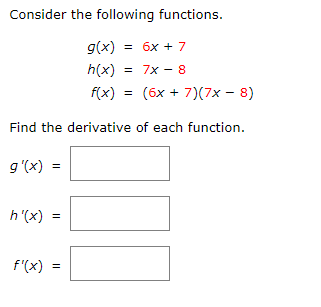 Solved Consider the following functions. g(x) = 6x + 7 h(x) | Chegg.com