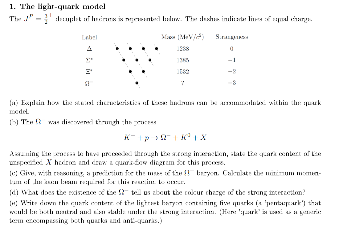 Solved 1. The light-quark model The JP=23+decuplet of | Chegg.com
