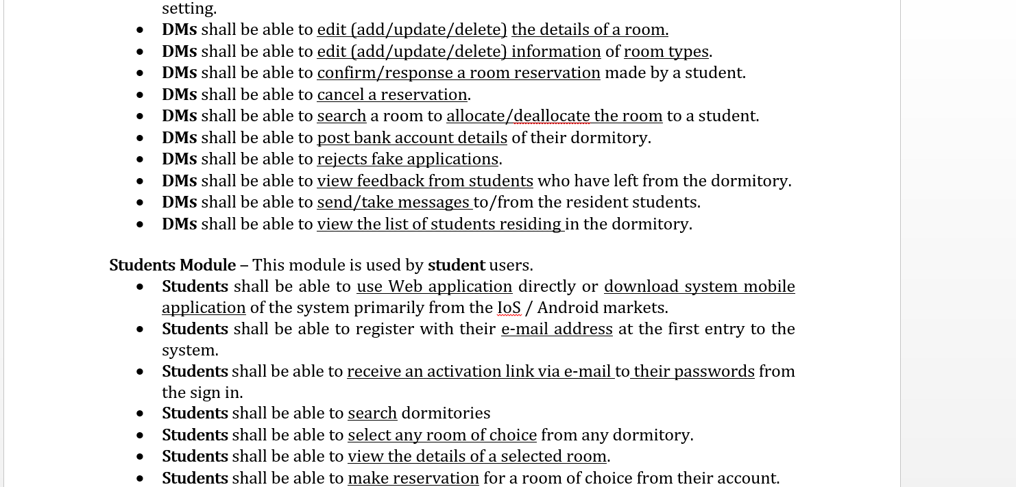 SCENARIO: A Web and mobile based Dormitory | Chegg.com