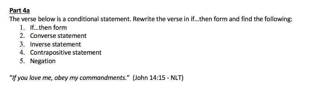 Solved Part 4a The verse below is a conditional statement. | Chegg.com