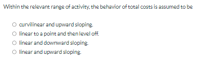 Solved Within the relevant range of activity, the behavior | Chegg.com