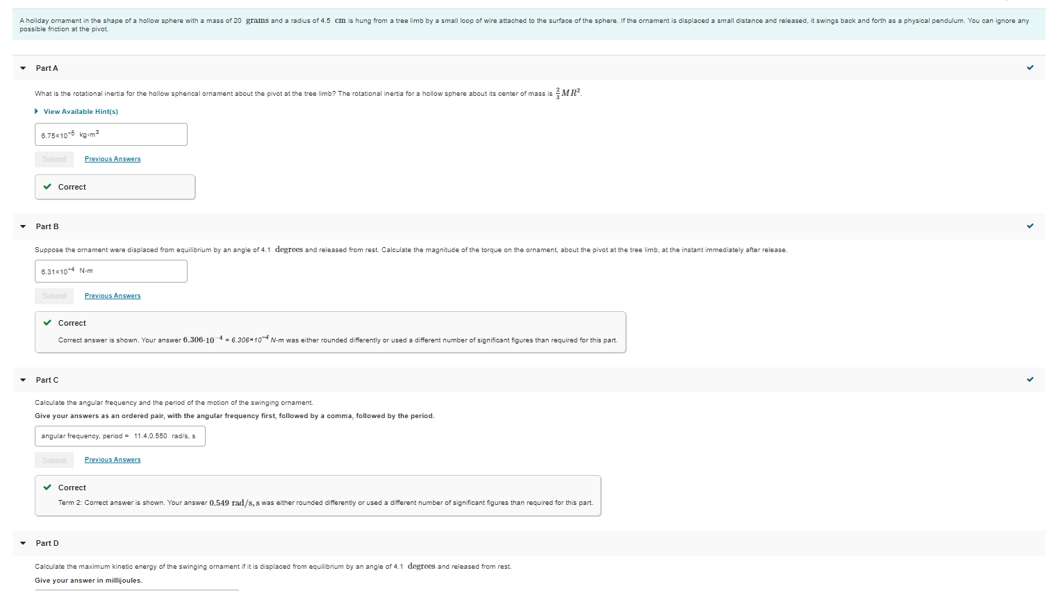 Solved A holiday ornament in the shape of a hollow sphere | Chegg.com