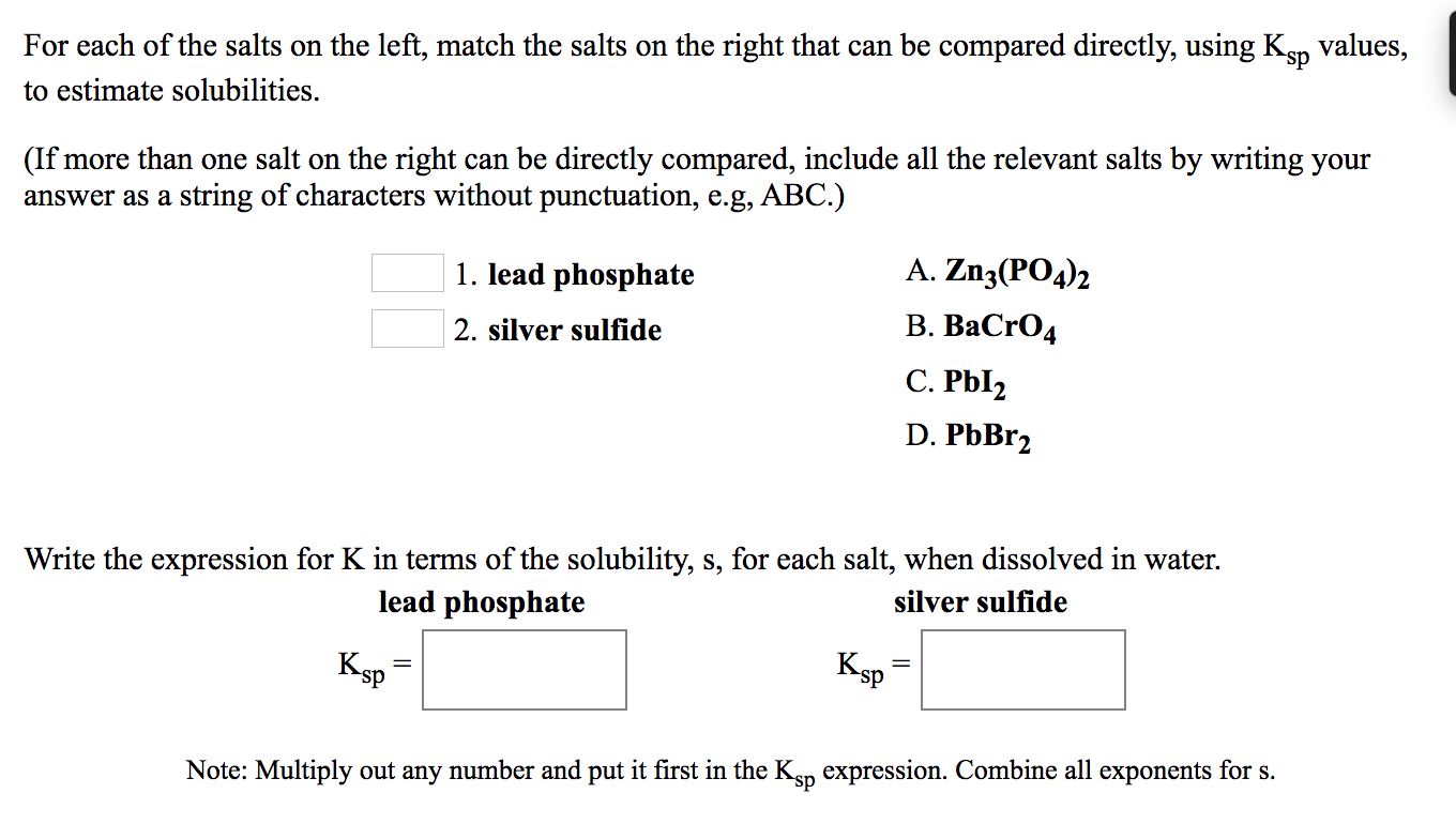 Solved For each of the salts on the left, match the salts on | Chegg.com
