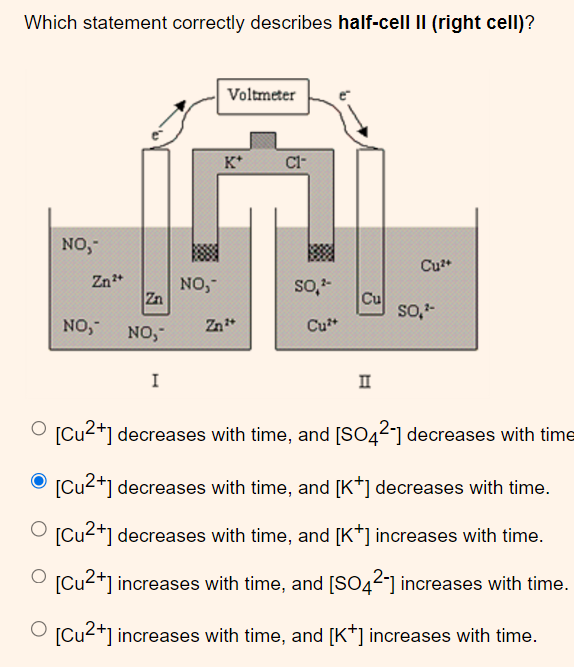 Solved Which statement correctly describes half-cell II | Chegg.com