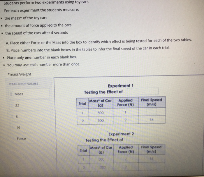Solved Students perform two experiments using toy cars. For | Chegg.com