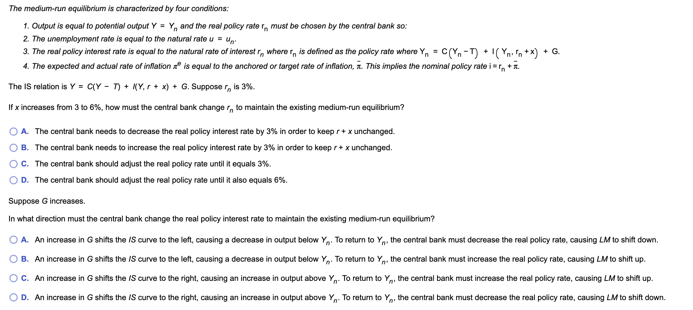 Solved The medium-run equilibrium is characterized by four | Chegg.com