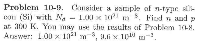 Solved Problem 10-9. Consider a sample of n-type sili- con | Chegg.com