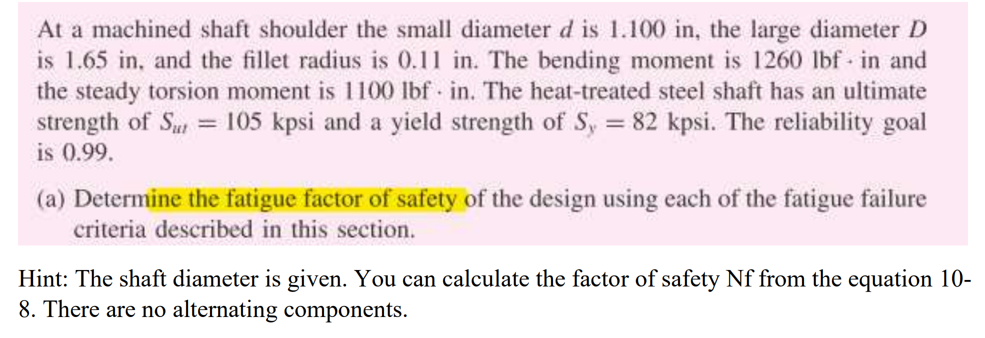 Solved At a machined shaft shoulder the small diameter d is | Chegg.com