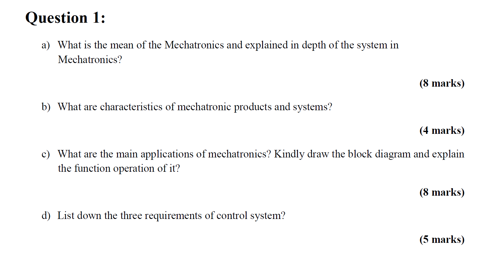 Solved Question 1: a) What is the mean of the Mechatronics | Chegg.com