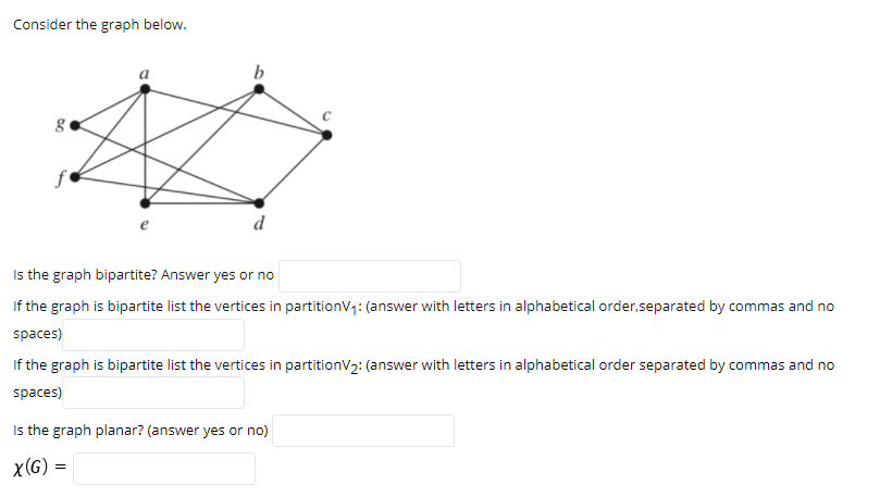 Solved Consider the graph below. b g Is the graph bipartite? | Chegg.com