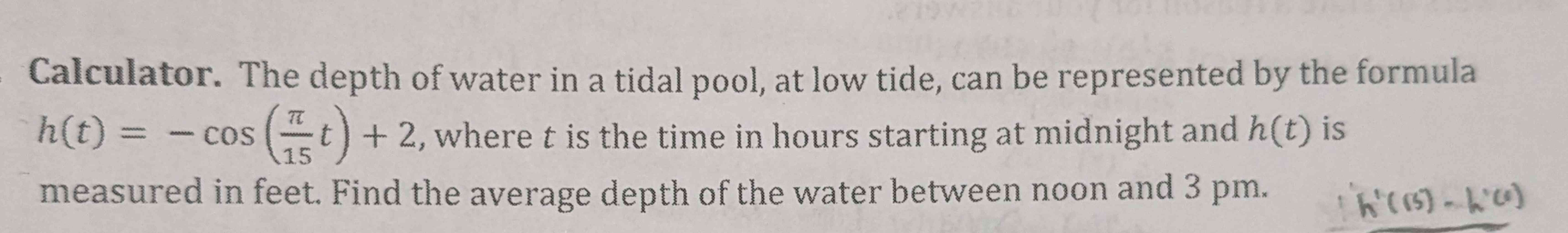 Solved Calculator. The depth of water in a tidal pool, at | Chegg.com
