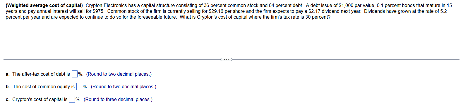 Solved (Weighted average cost of capital) Crypton | Chegg.com