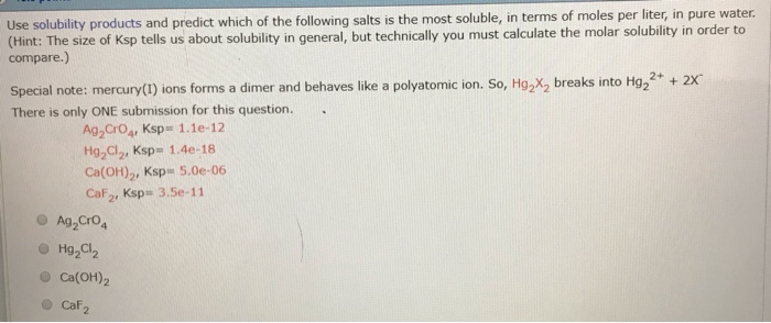 Solved water. Use solubility products and predict which of | Chegg.com