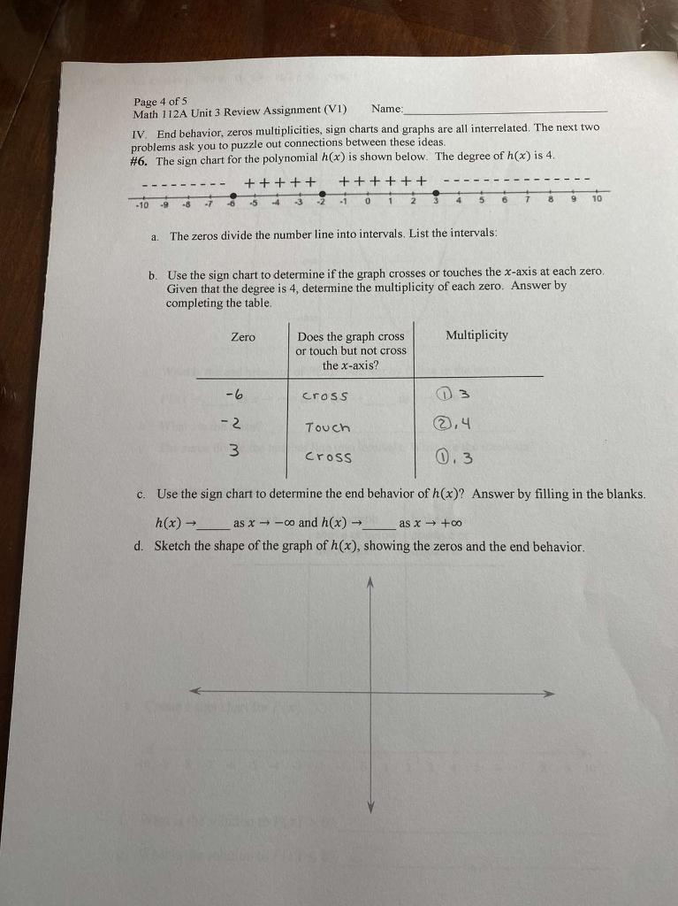 Solved Name Page 1 of 5 Math 112A Unit 3 Review Assignment | Chegg.com