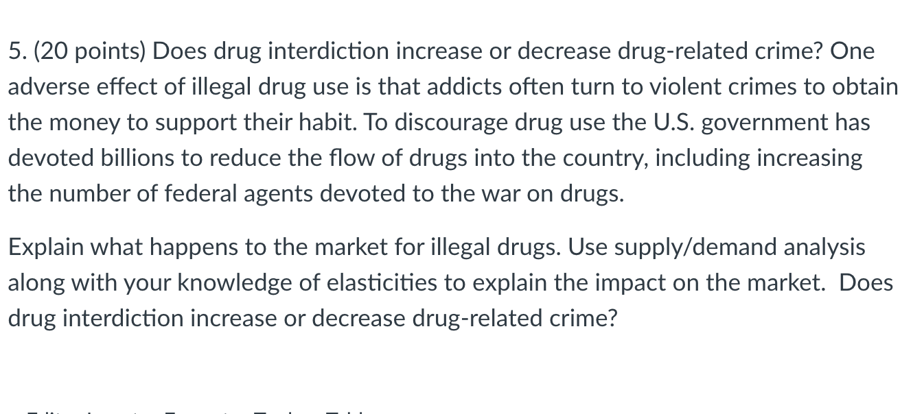 Solved 5. (20 points) Does drug interdiction increase or | Chegg.com