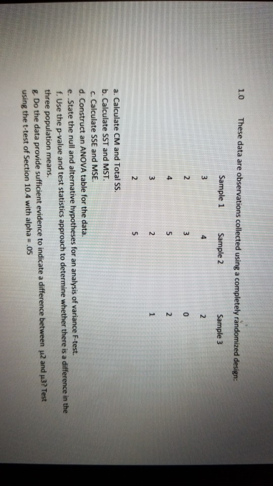 Solved 1. These data are observations collected using a | Chegg.com