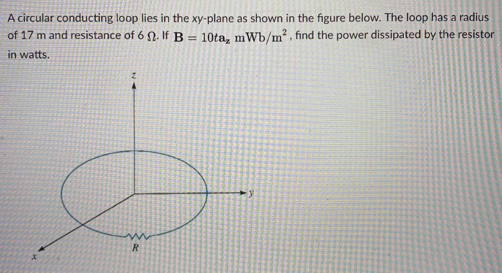 Solved A circular conducting loop lies in the xy-plane as | Chegg.com