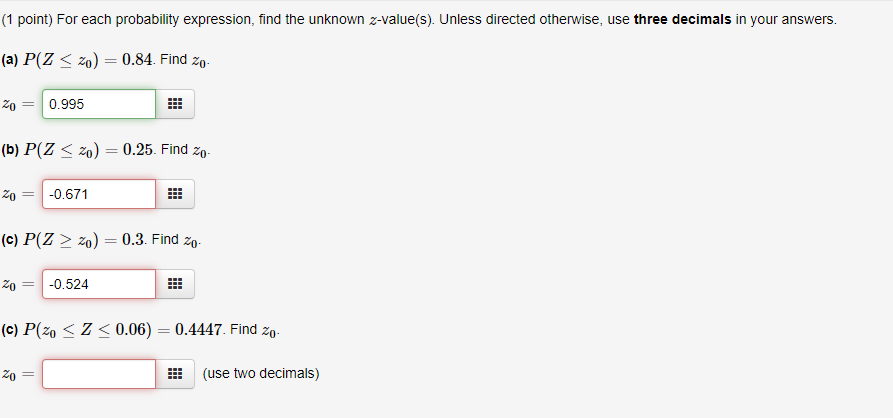 Solved (1 point) For each probability expression, find the | Chegg.com
