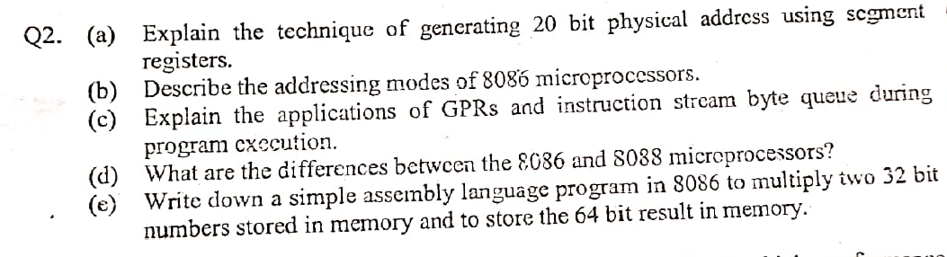 Solved Q2. (a) Explain the technique of generating 20 bit | Chegg.com