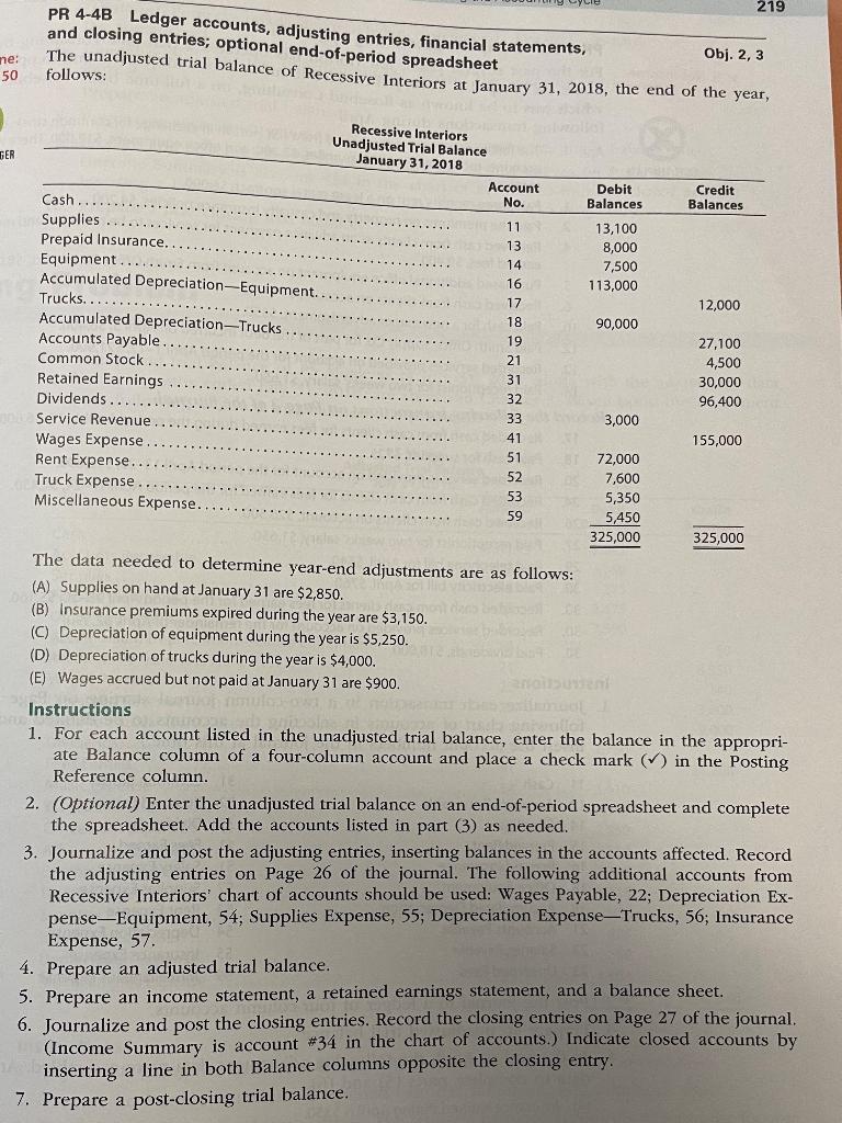 [Solved]: PR 4-4B Ledger accounts, adjusting entries, fina
