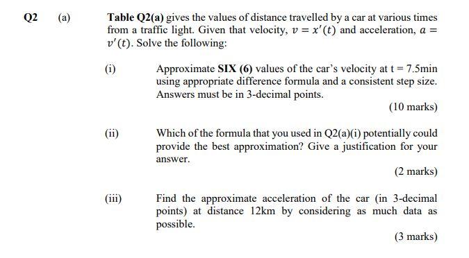 Solved Q2 (a) Table Q2(a) gives the values of distance | Chegg.com