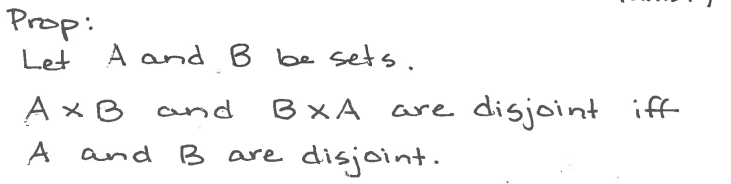 Solved Prop: Let A and B be sets. A×B and B×A are disjoint | Chegg.com