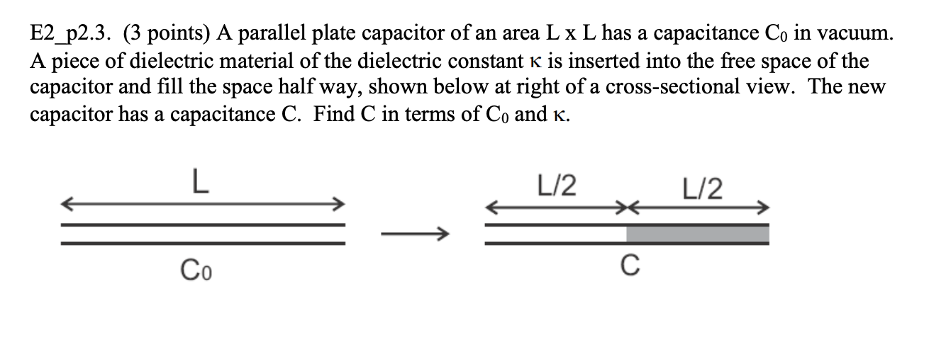 Solved E2_p2.3. (3 points) A parallel plate capacitor of an | Chegg.com
