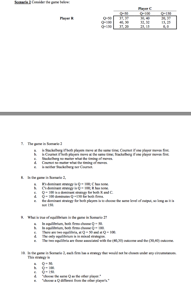 Solved Scenario 2 Consider the game below: Player C 150 Q-50 | Chegg.com