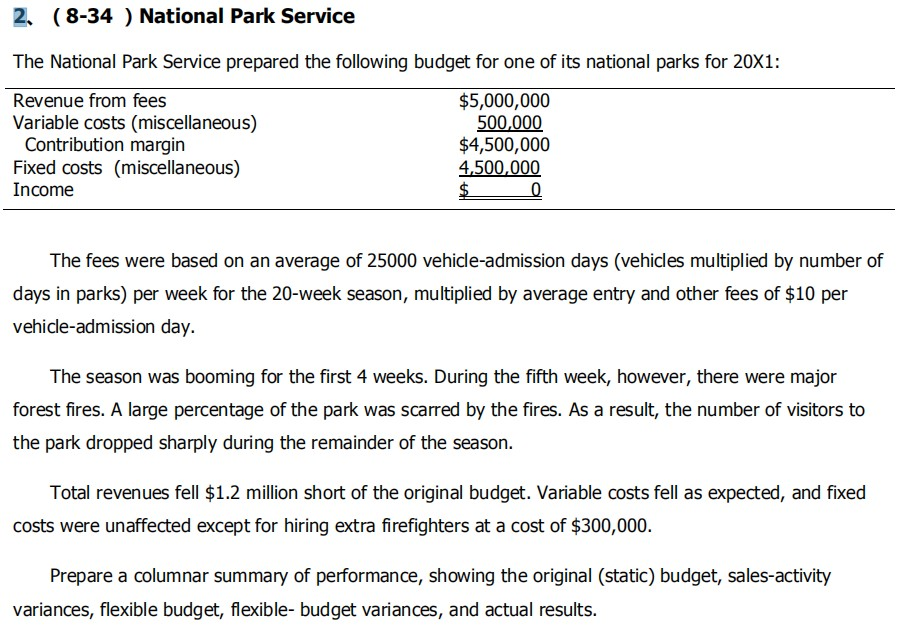 Solved 2. (8-34 ) National Park Service The National Park | Chegg.com