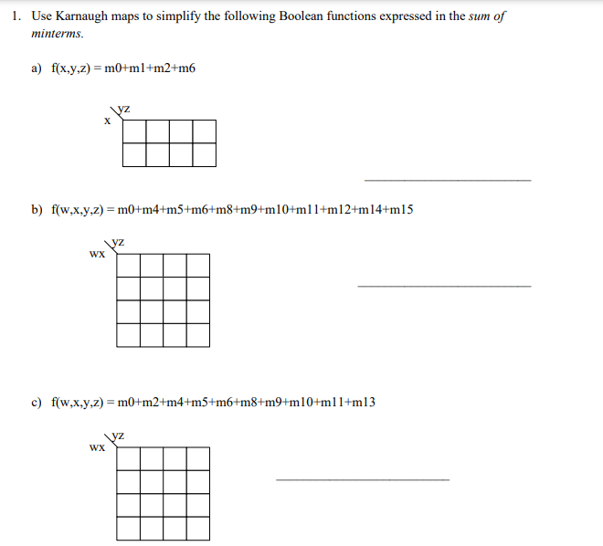Solved 1. Use Karnaugh maps to simplify the following | Chegg.com